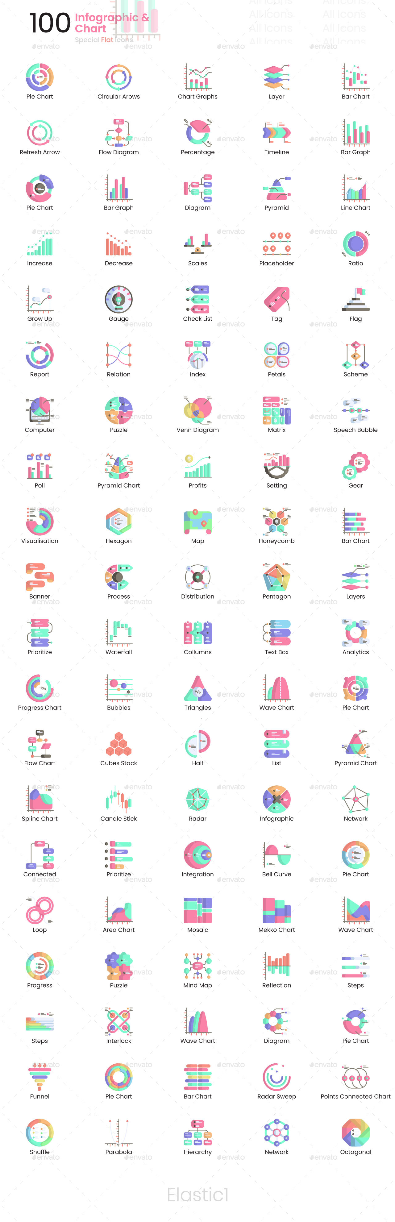 Infographic and Chart Flat Icons, Icons | GraphicRiver